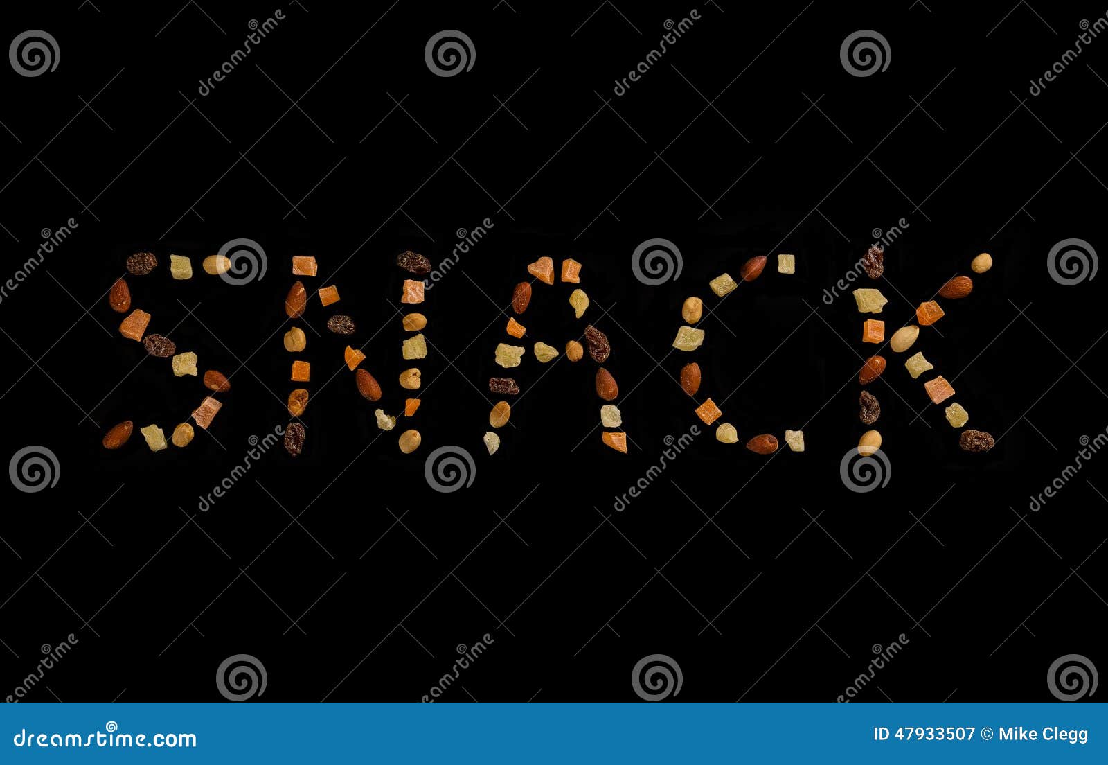 Snack Written with Fruit and Nuts Stock Image - Image of white, tall ...