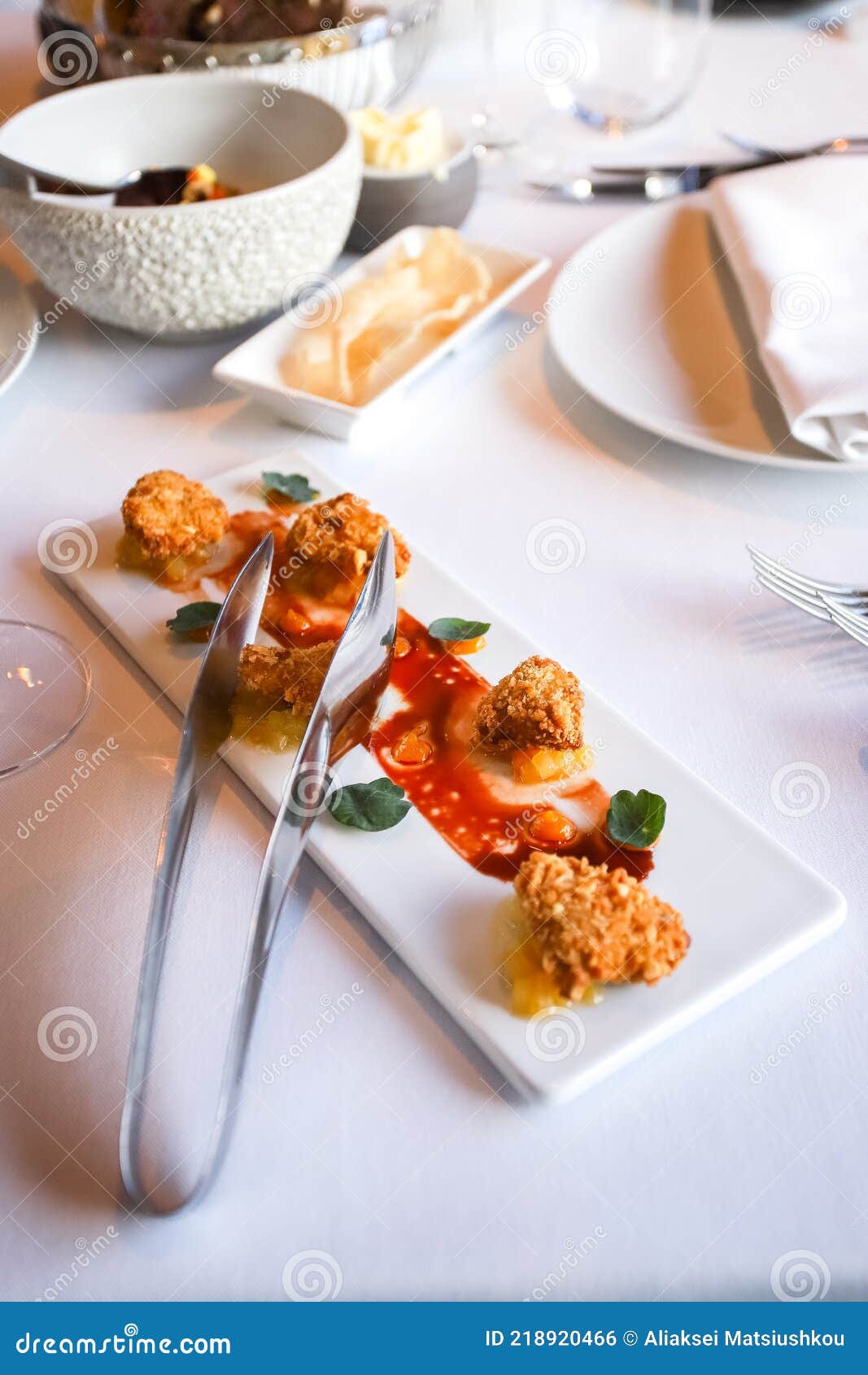 Snacks at the Banquet Table in the Restaurant. Table Setting. Stock ...