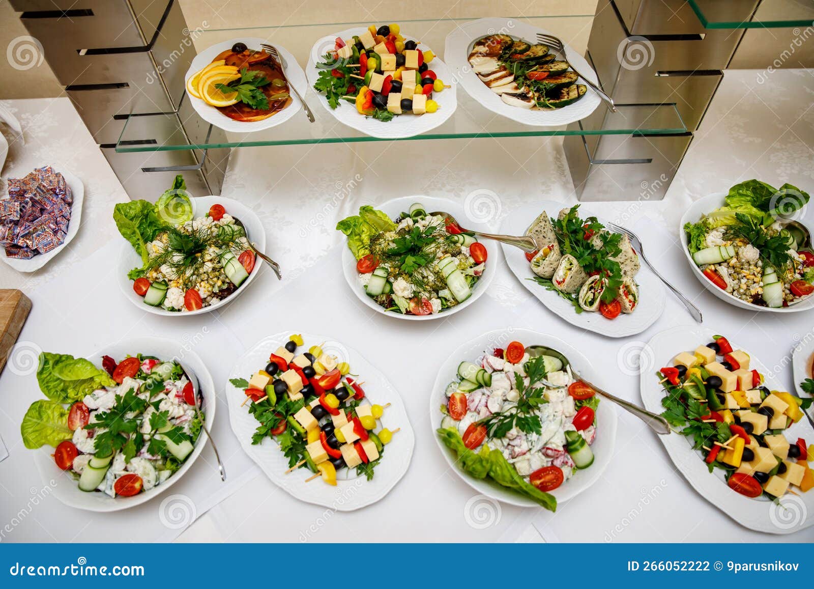 Snacks and Canapes on Event Catering. Stock Photo - Image of break ...
