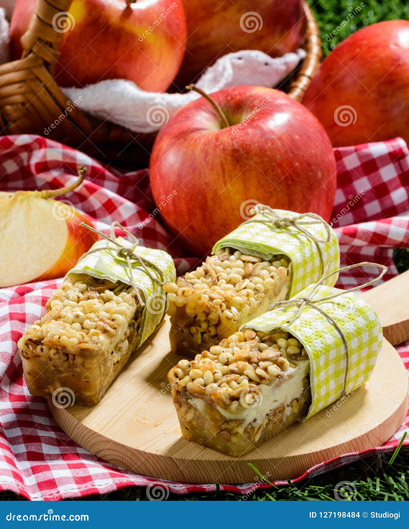 Snacks with Cereals, Cheese and Apples Stock Photo - Image of outdoor ...
