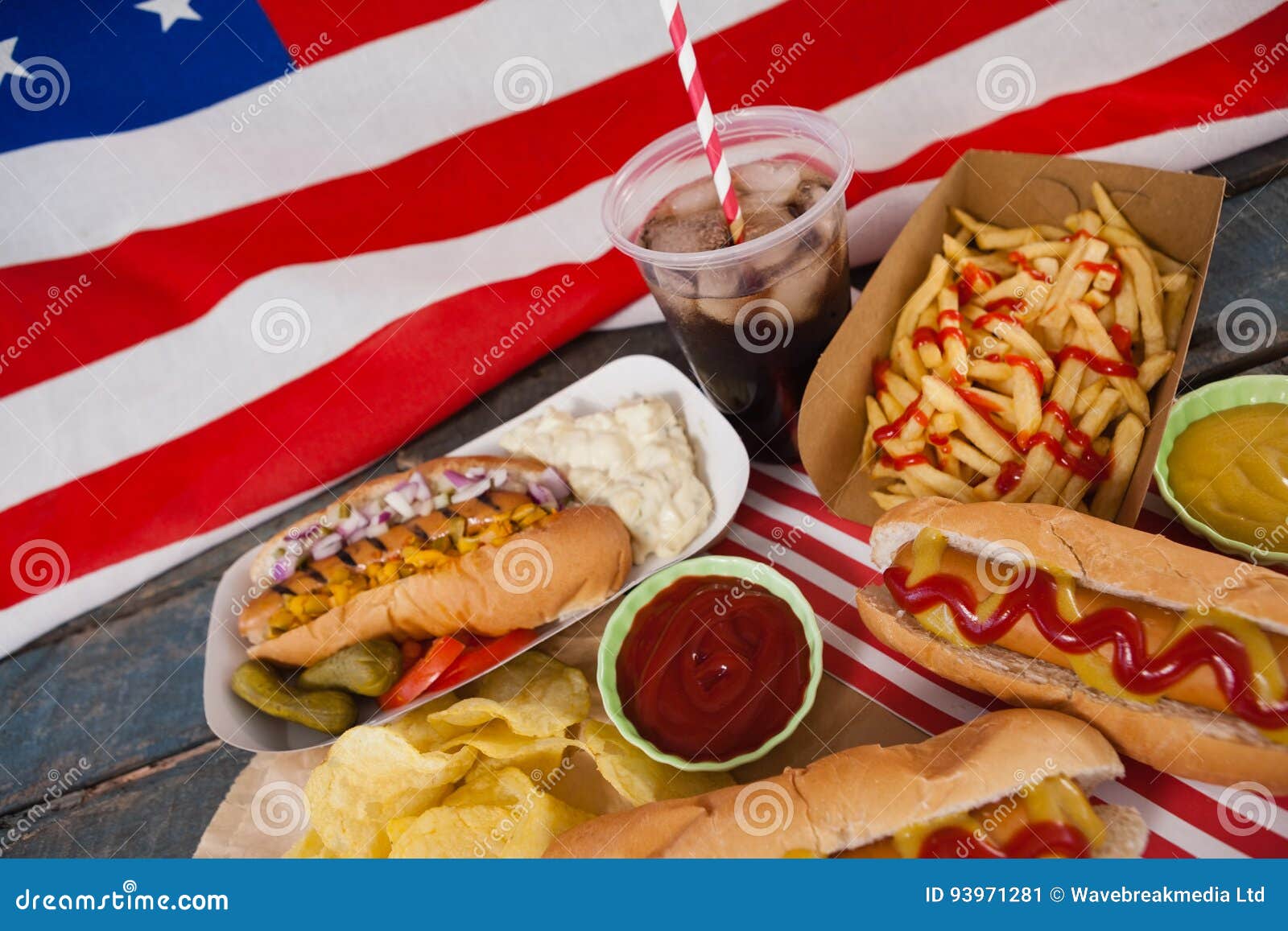 Snacks and Cold Drink on Wooden Table Stock Image - Image of french ...