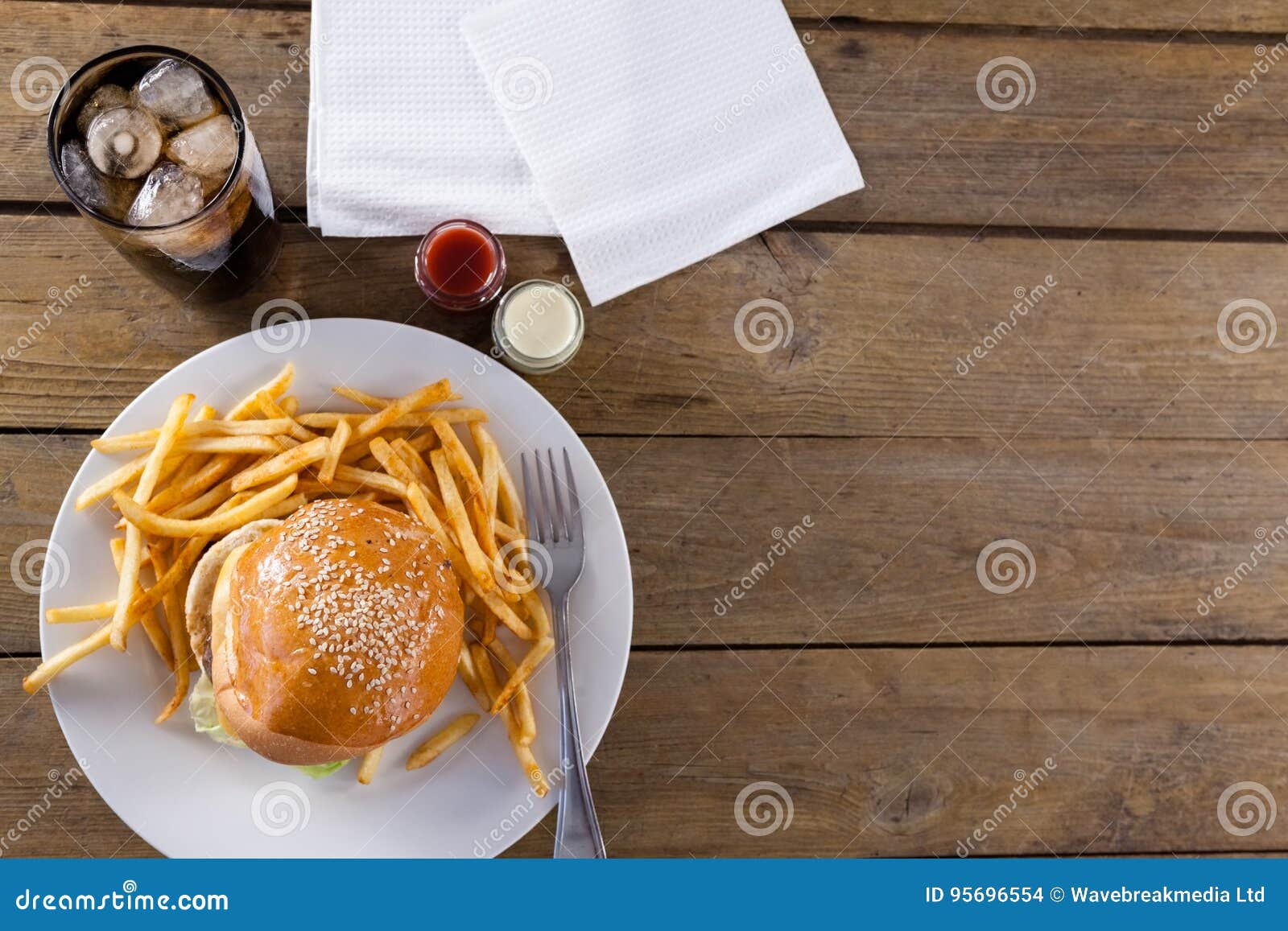 Snacks and Cold Drink on Wooden Table Stock Photo - Image of hamburger ...