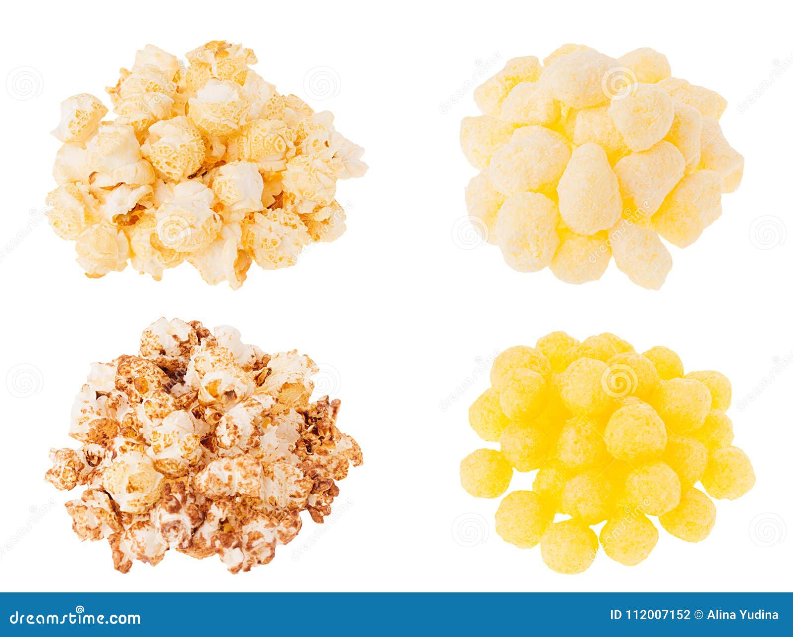 Snacks Collection - Different Popcorn and Corn Sticks in Heaps Isolated ...