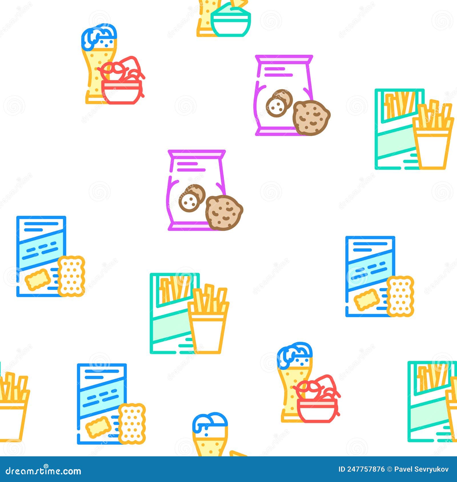 Snacks Food and Drink Vector Seamless Pattern Stock Illustration ...