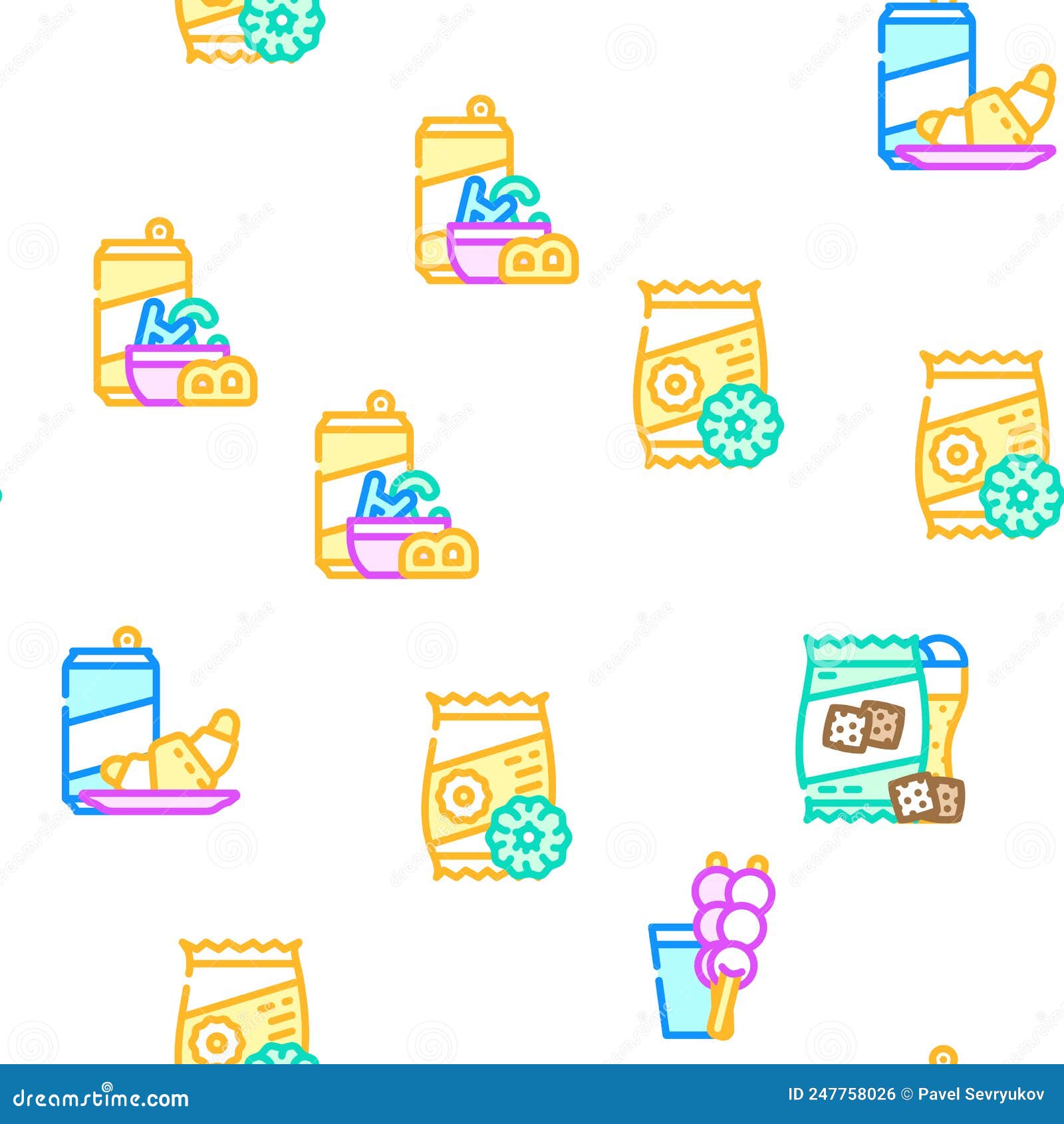 Snacks Food and Drink Vector Seamless Pattern Stock Illustration ...