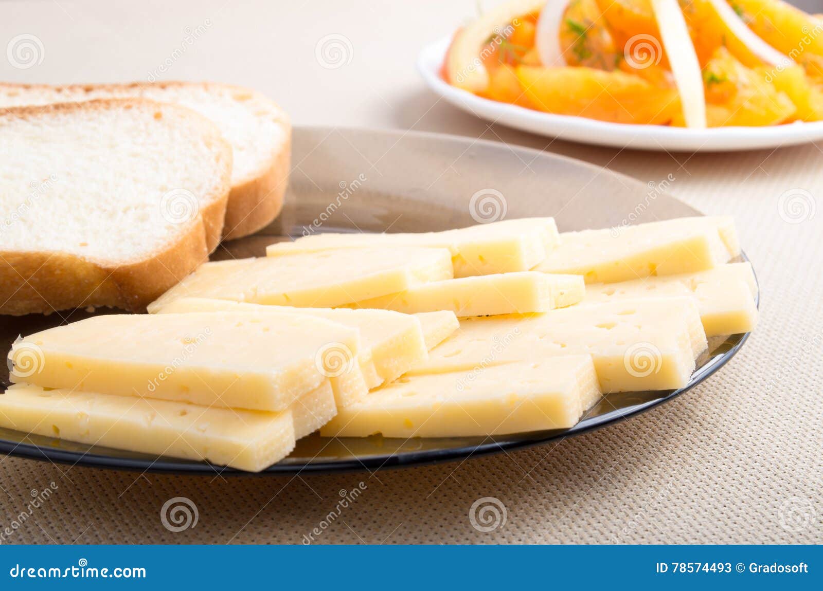 Snacks for Home Breakfast - Slices of Cheese and Bread Stock Image ...