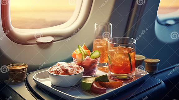 Snacks and Juice Served by a Warm Flight Attendant Stock Illustration ...