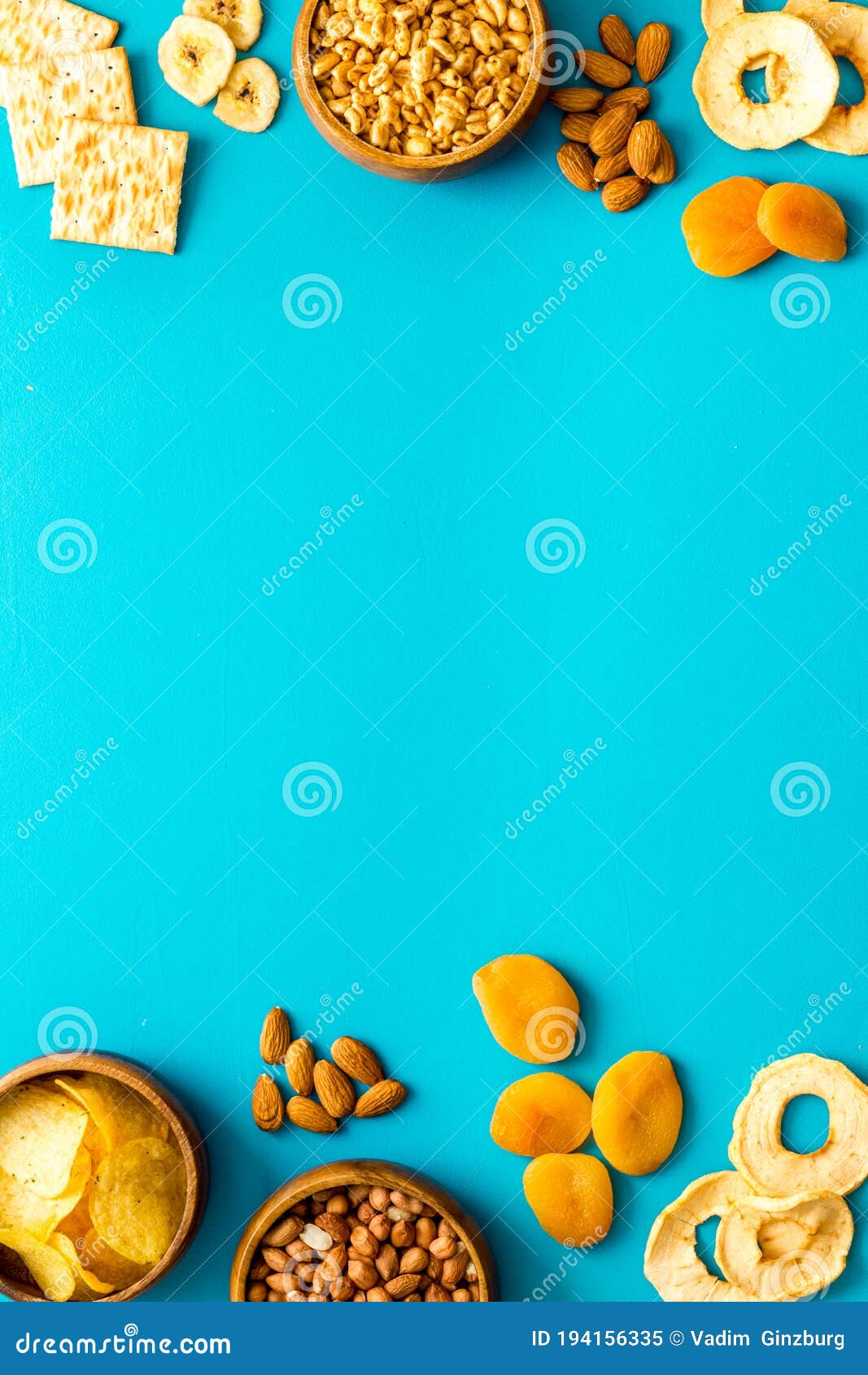 Snacks Mix Frame Top View. Nuts and Dried Fruits with Crackers, Copy ...