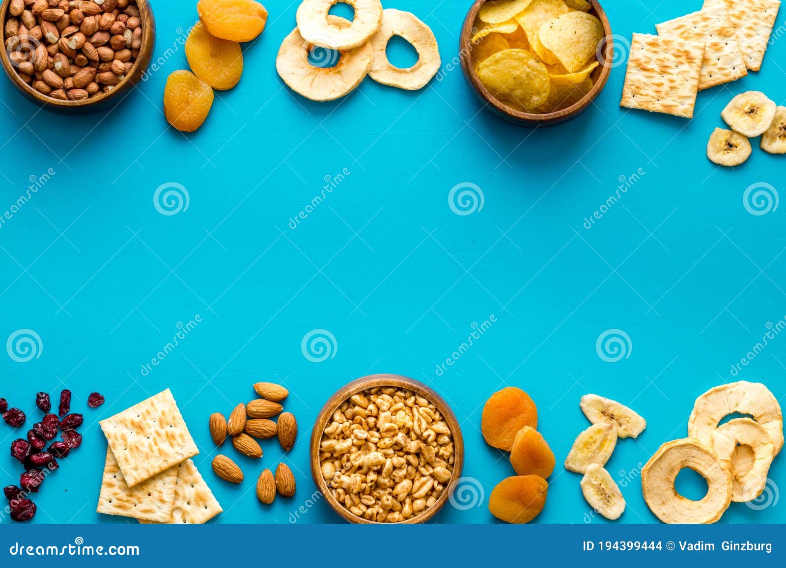 Snacks Mix Frame Top View. Nuts and Dried Fruits with Crackers, Copy ...