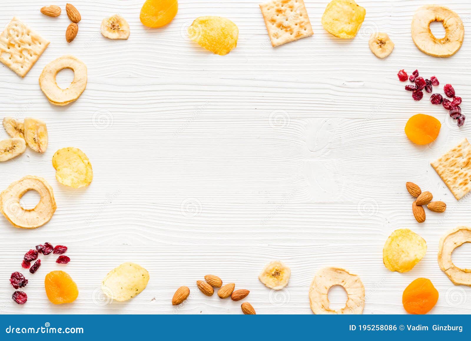 Snacks Mix Frame Top View. Nuts and Dried Fruits with Crackers, Copy ...
