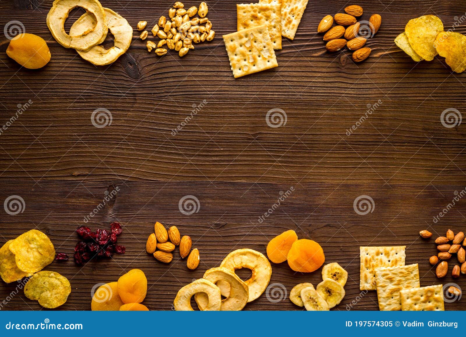 Snacks Mix Frame Top View. Nuts and Dried Fruits with Crackers, Copy ...