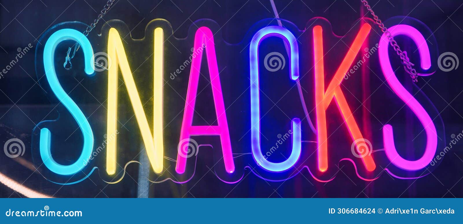 SNACKS Neon sign stock photo. Image of cocktail, cafe - 306684624
