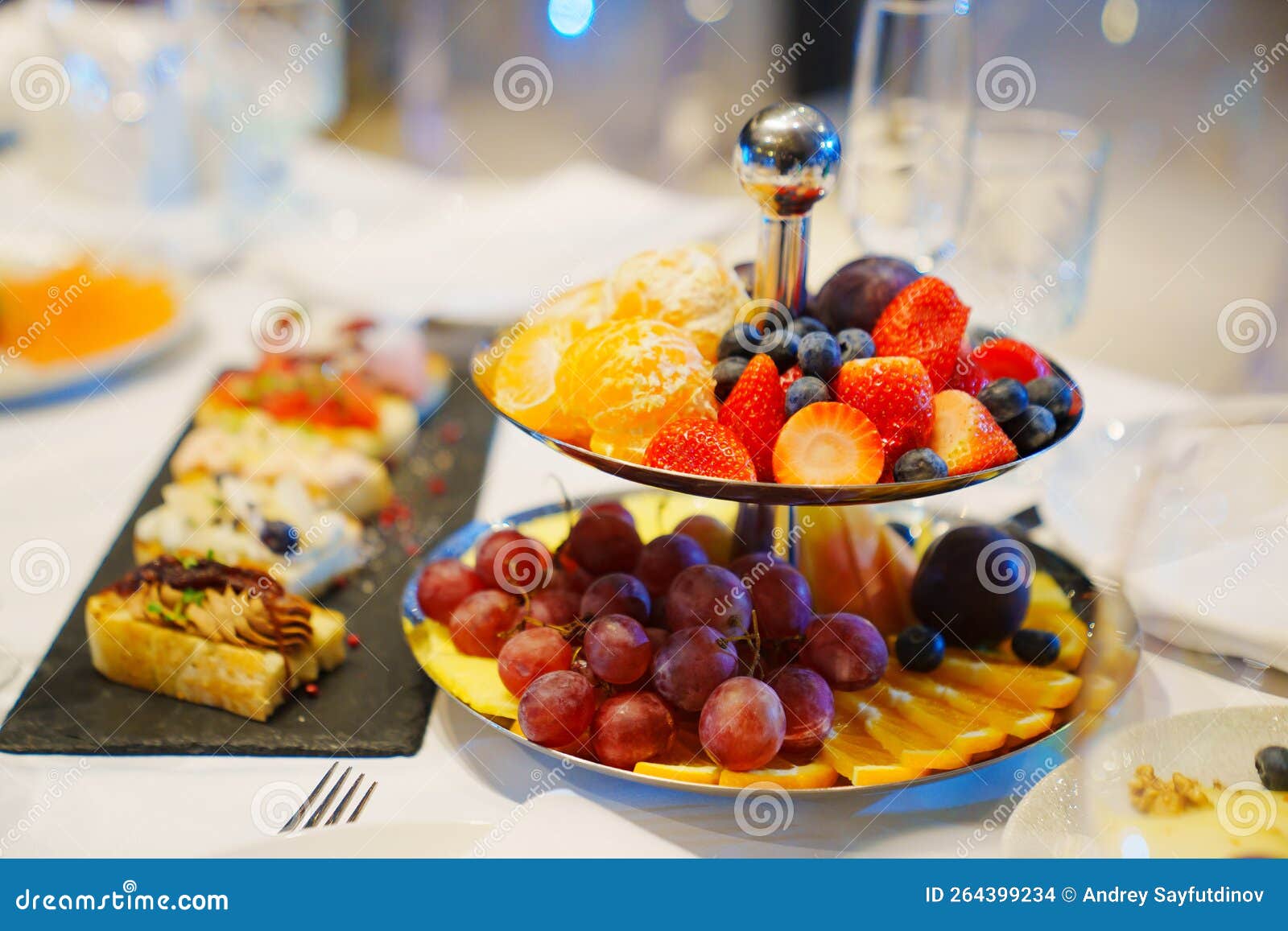 Snacks and and a Plate and Fruit Platter on the Table. Catering Stock ...
