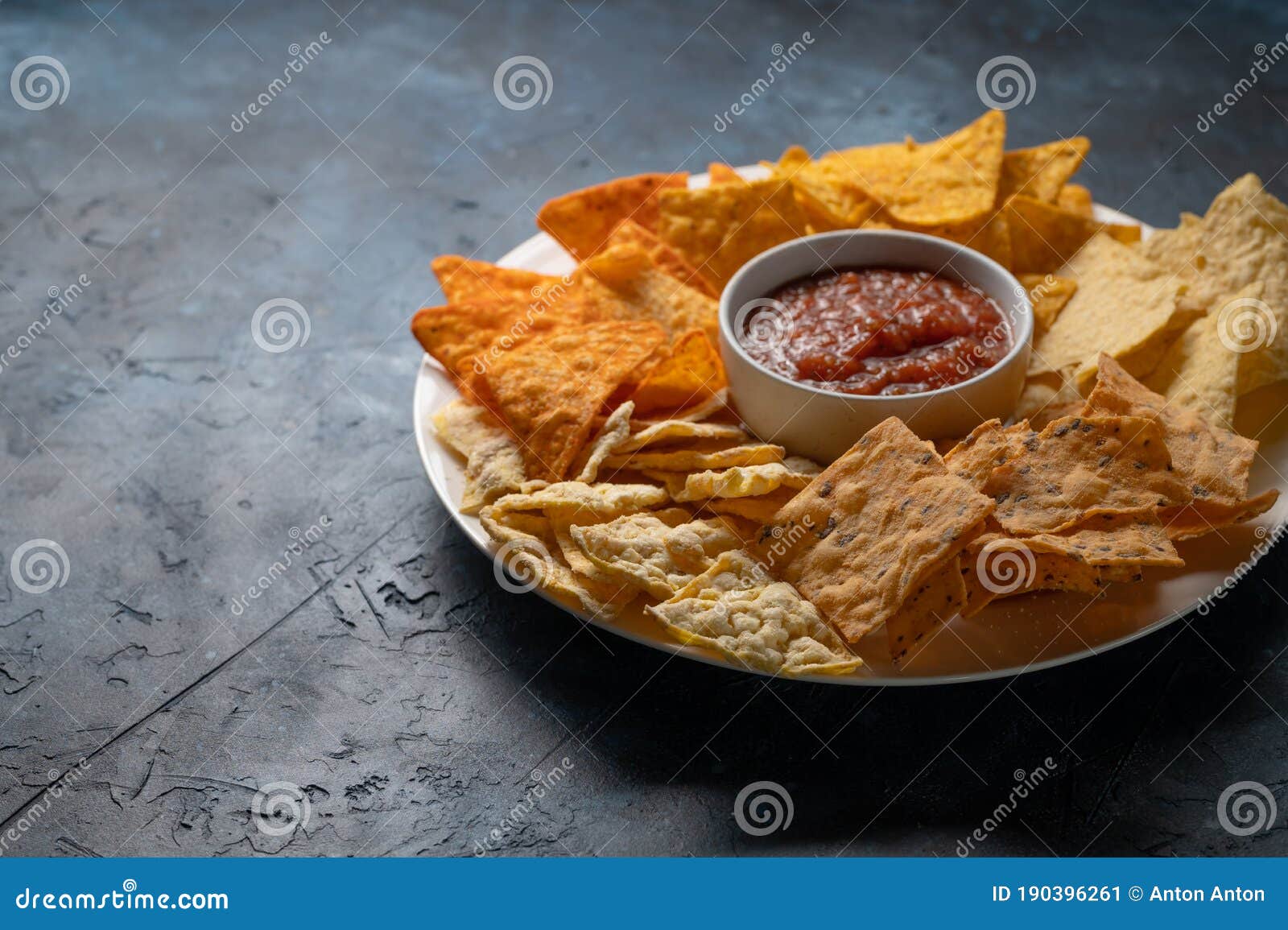 Snacks Potato Chips with Salsa, Snacks for Relaxation Stock Image ...