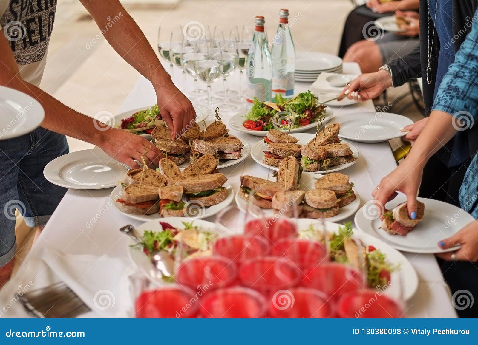 Snacks, Sandwiches, Drinks at the Buffet. Guests Help Themselves Stock ...
