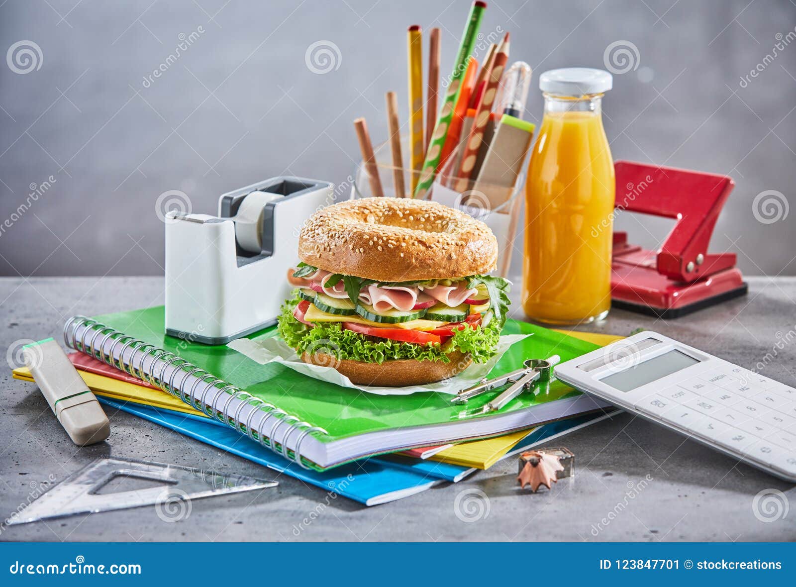 Snacks on Schoolwork and Surrounded by Calculator Stock Image - Image ...