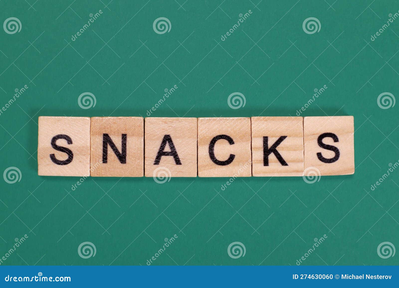 Snacks Word from Wooden Letters on Green Background Stock Photo - Image ...