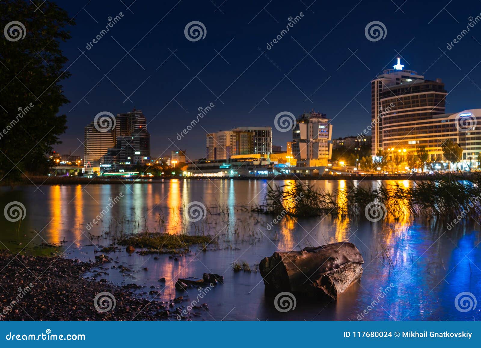 Snag in Water, Night City Background Stock Photo - Image of landscape ...