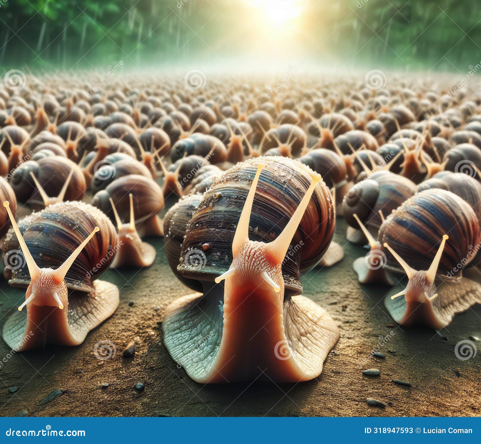 Snail Army in the Forest, New Food Protein Stock Illustration ...