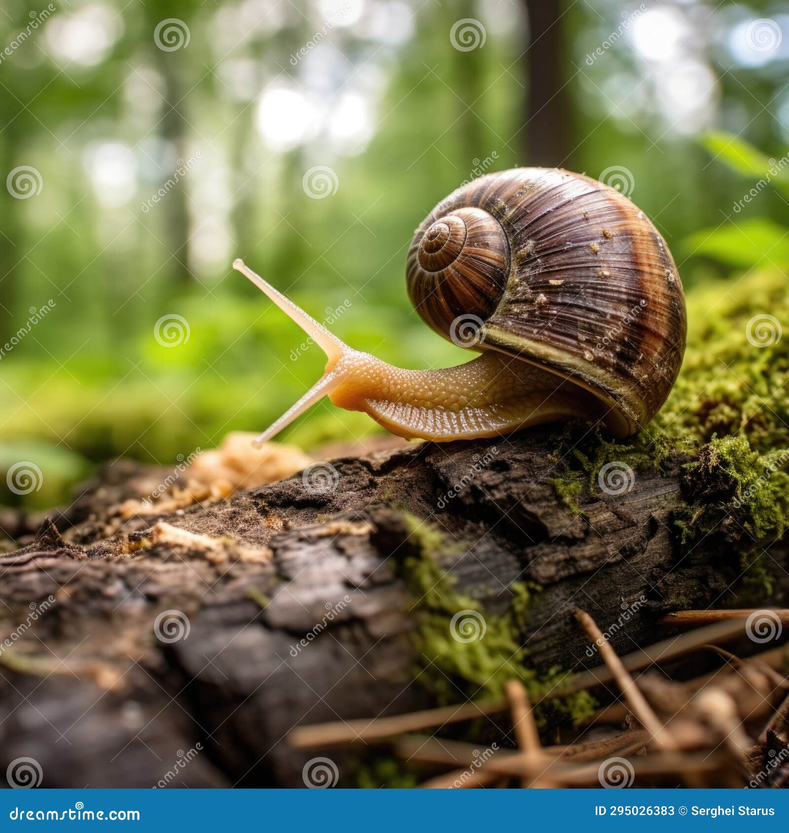 A Snail is Crawling on a Log in the Forest, AI Stock Illustration ...