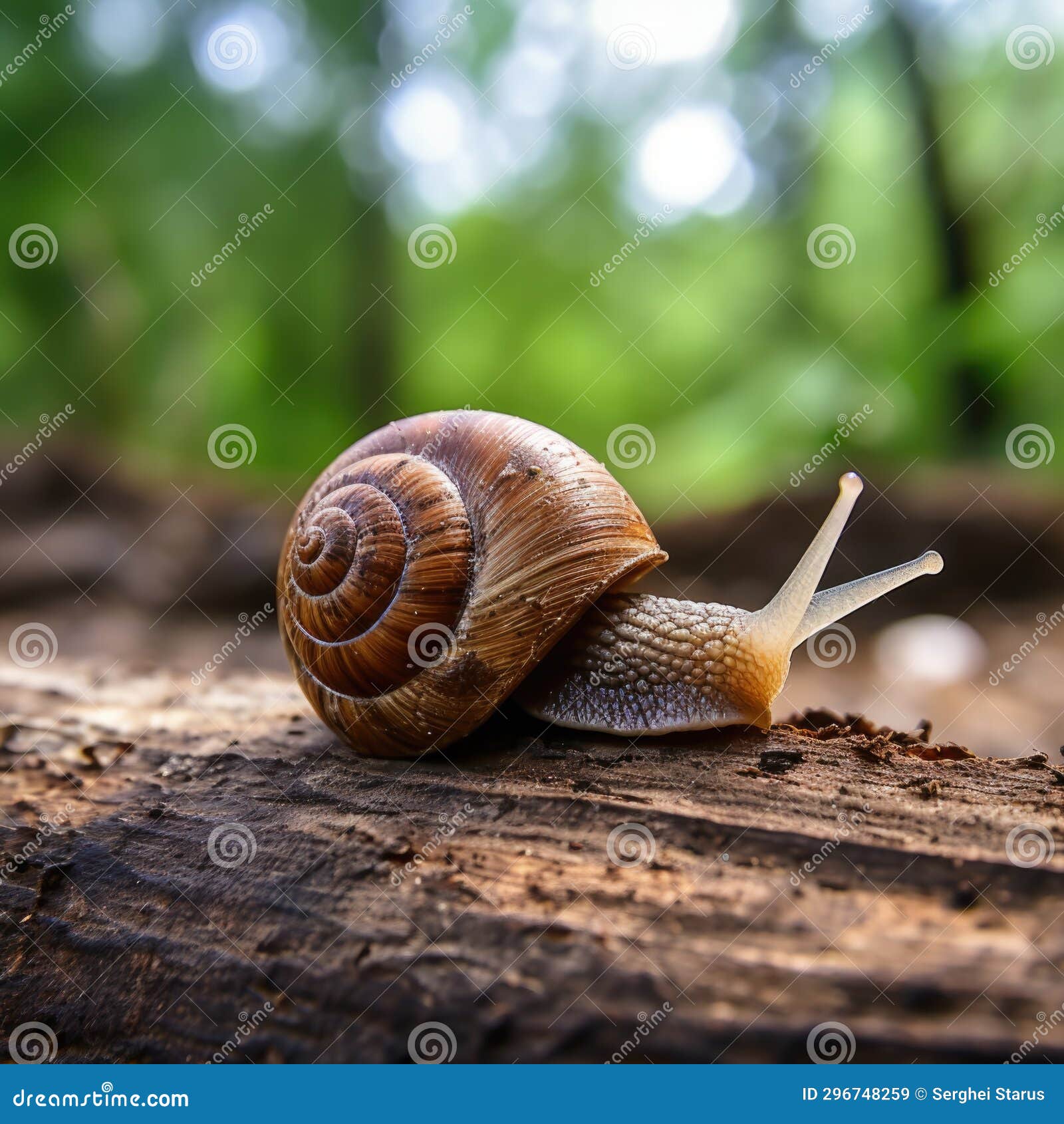 A Snail is Crawling on a Log in the Forest, AI Stock Image - Image of ...