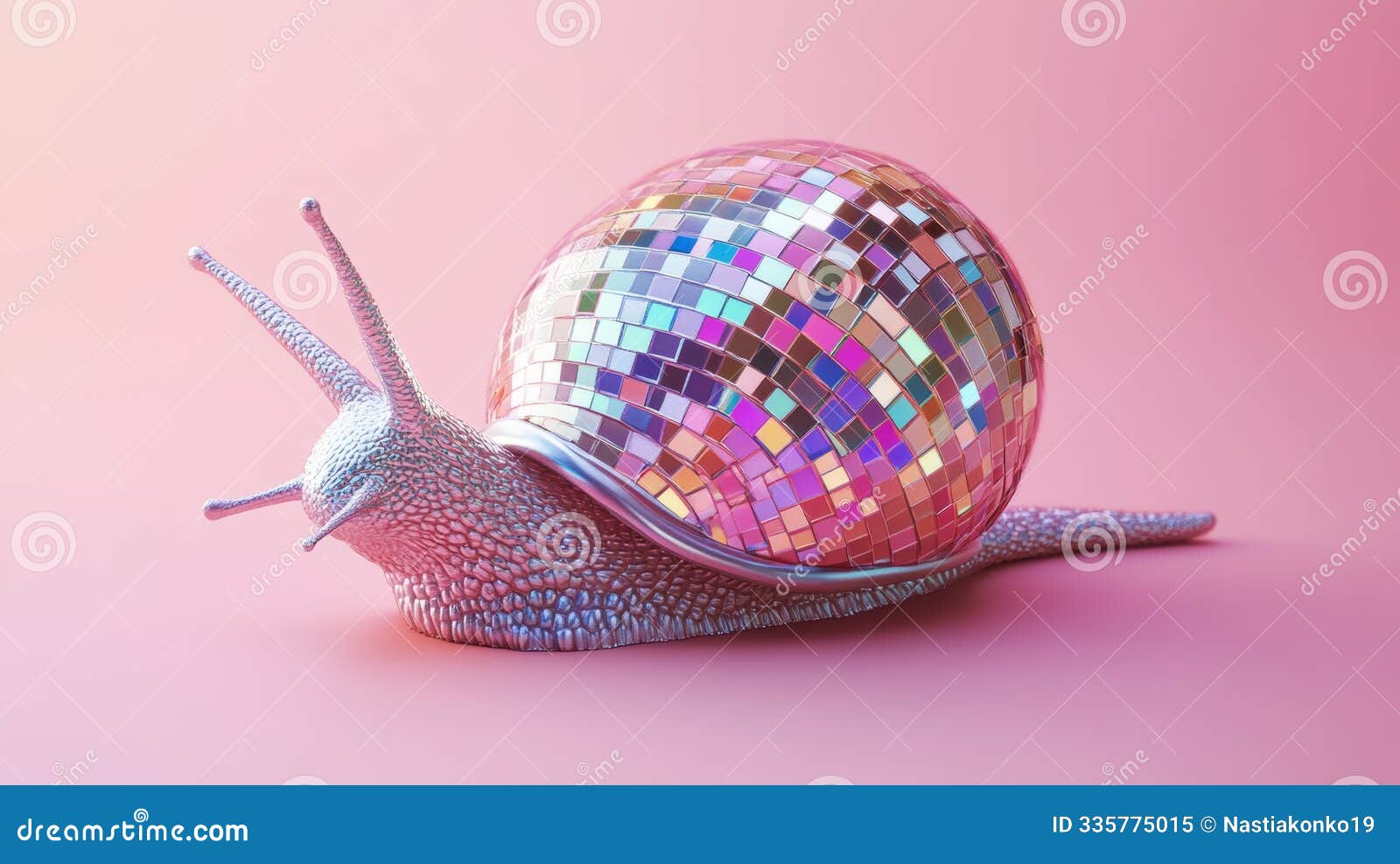 Snail with Disco Ball Shell on Pink Background, Abstract Art Concept ...