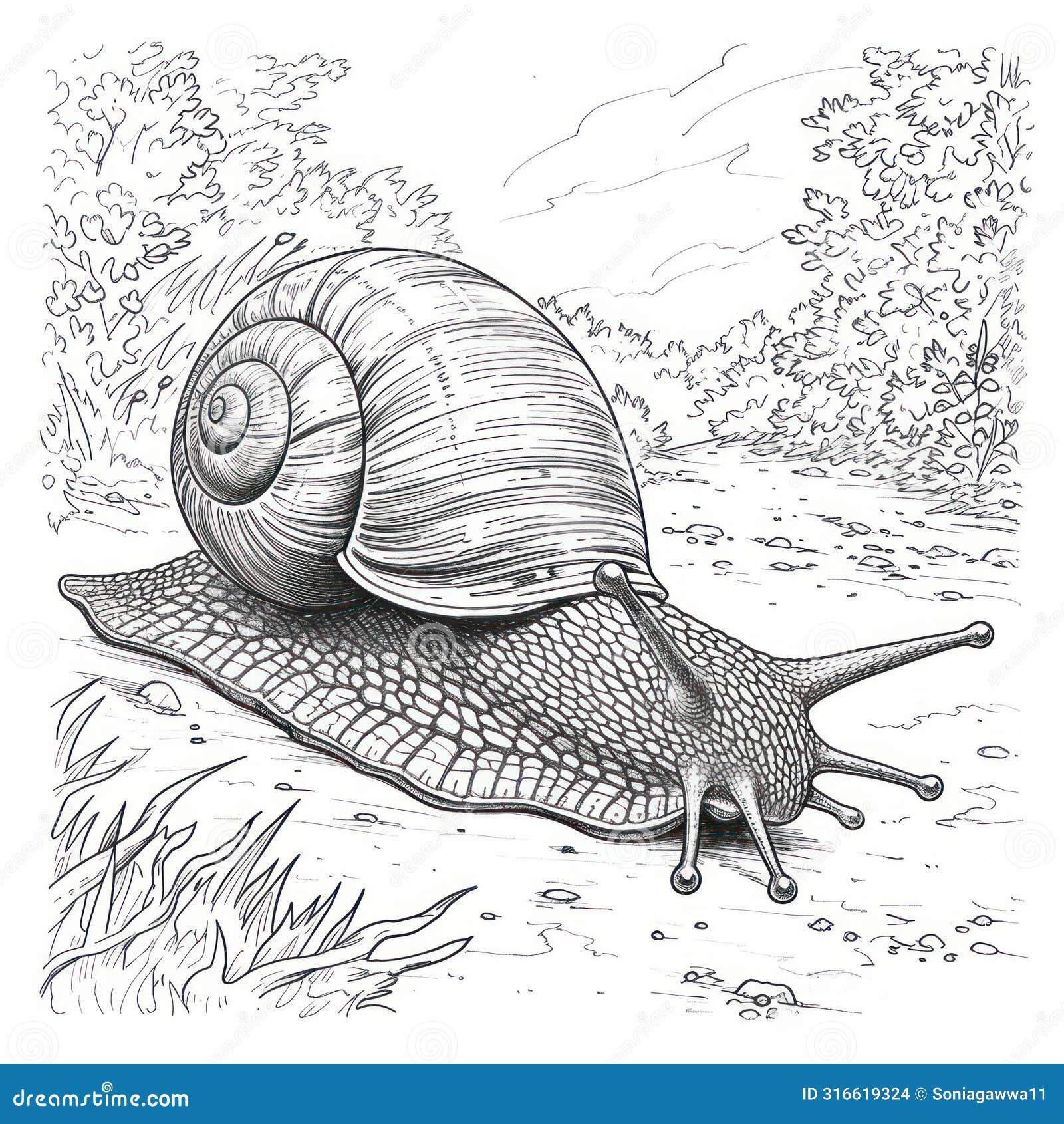Snail Drawing Coloring Book Page Stock Illustration - Illustration of ...