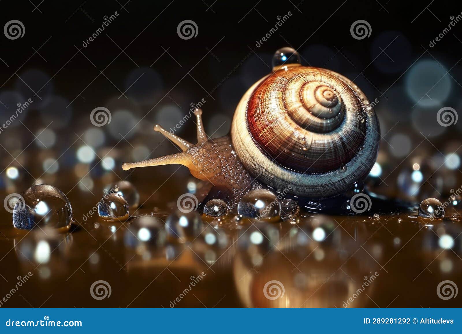 Snail with a Droplet of Water on Its Shell Stock Photo - Image of ...