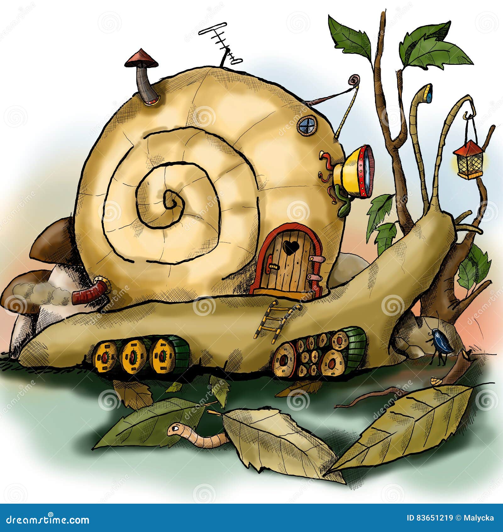 Snail of fantasy stock illustration. Illustration of periscope - 83651219