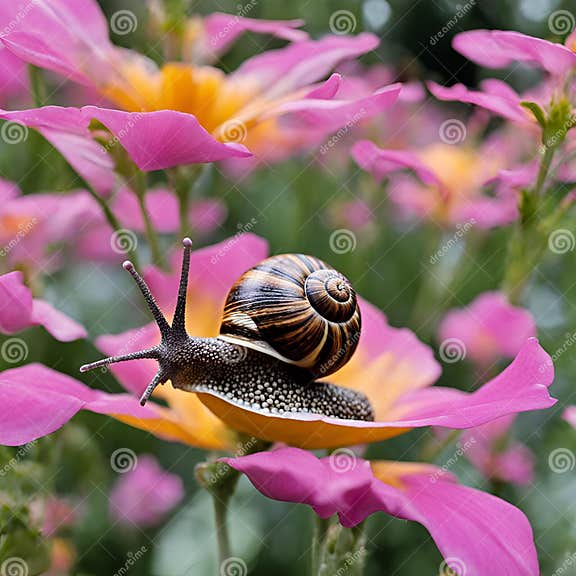 A snail on a flower stock illustration. Illustration of unique - 355224986
