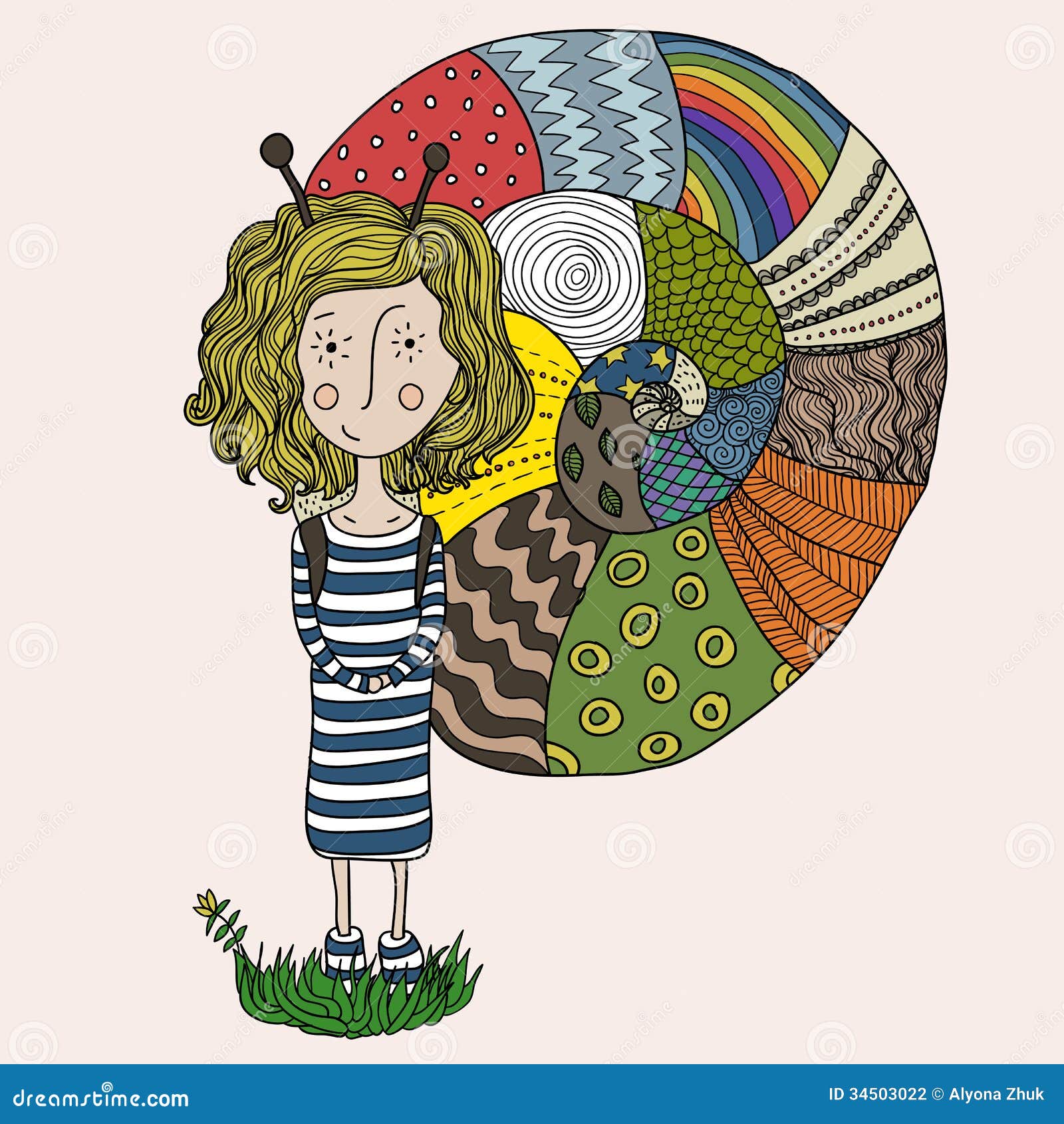 Snail girl stock vector. Illustration of cute, cartoon - 34503022