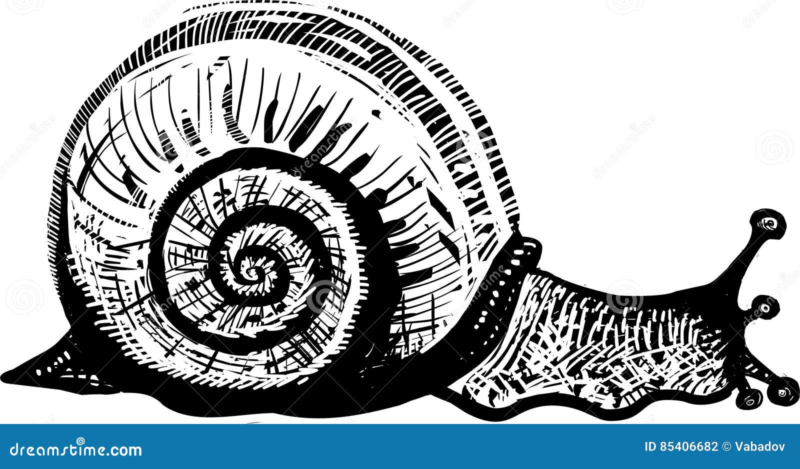 Snail Hand Drawing Stamp Silhouette Imprint, Isolated, White Background ...