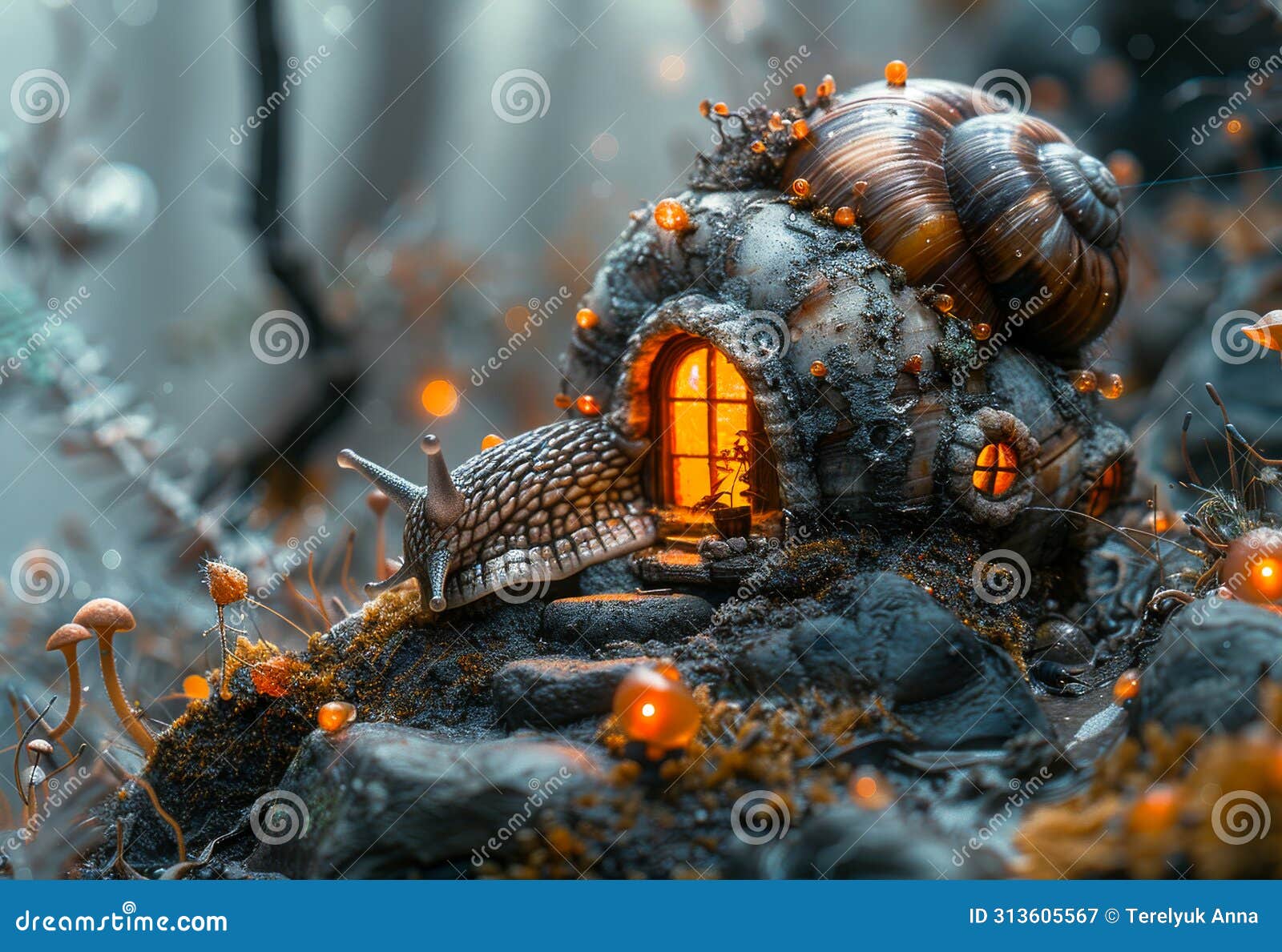 Snail and Snail House in the Forest Stock Image - Image of festive ...