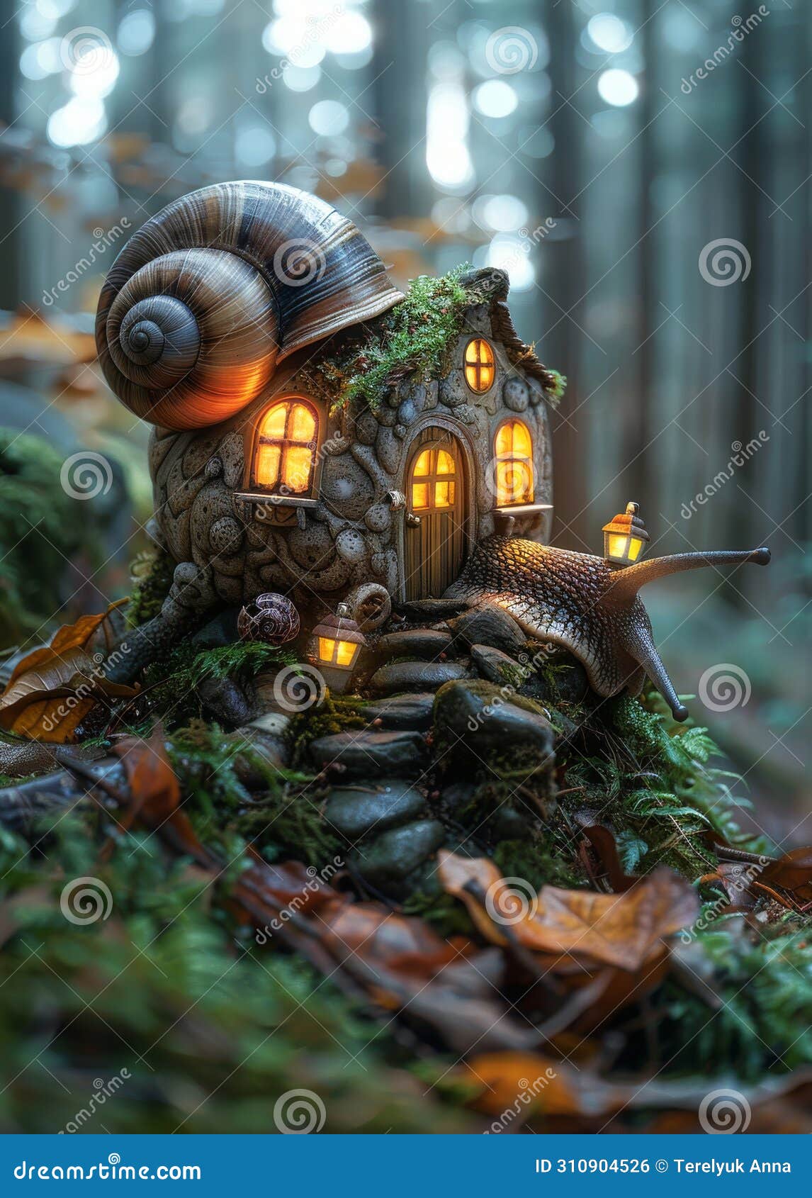 Snail House in the Forest. a Giant Snail Carrying a Small House on Its ...