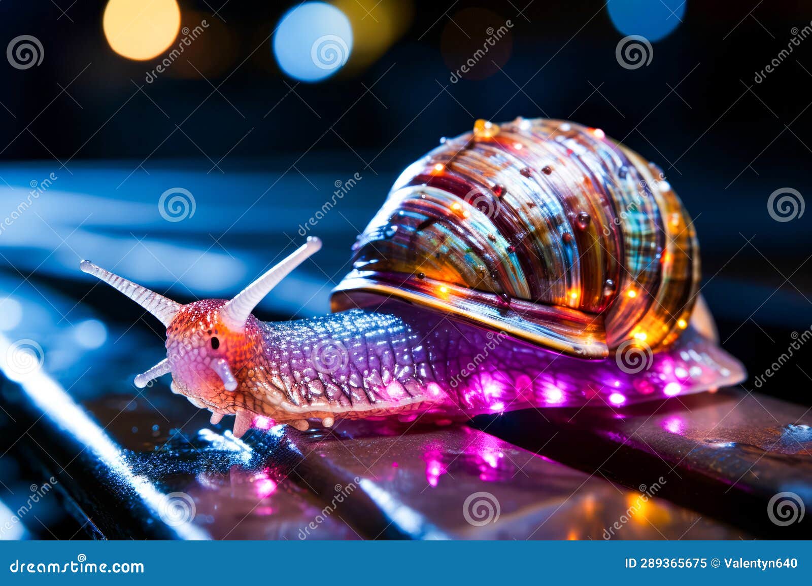 Snail with Light on Its Shell on Table. Generative AI Stock Image ...