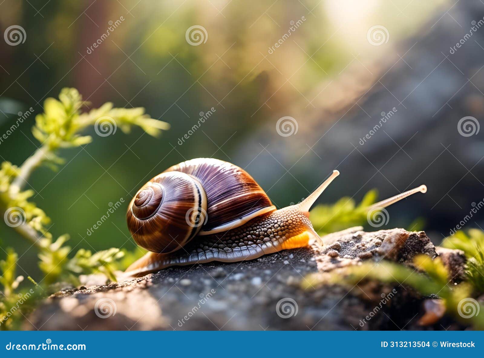 Snail Moving on a Rock with Green Plants in the Backdrop, AI-generated ...
