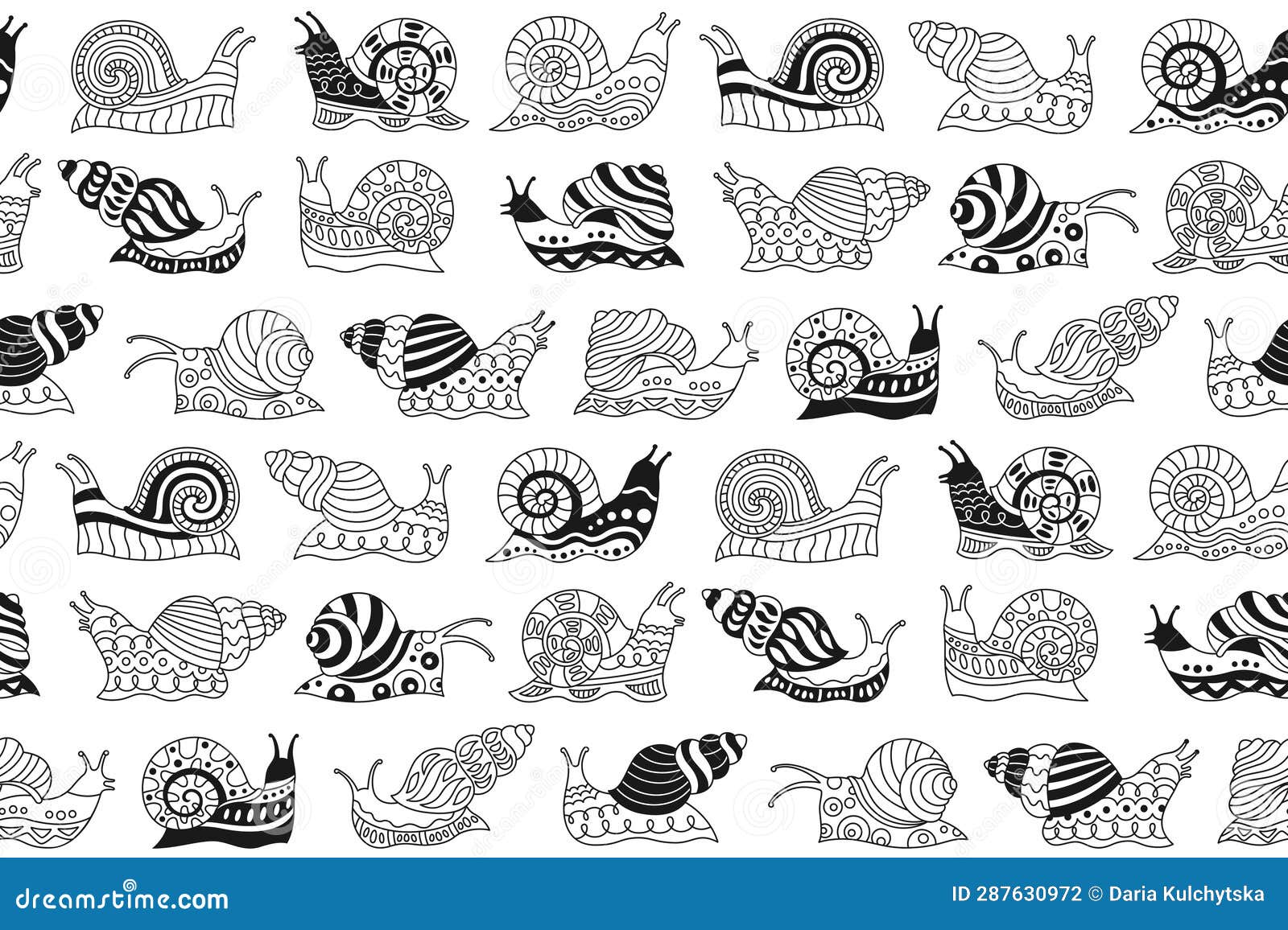 Snail Ornament Doodle Seamless Pattern Repeat Abstract Line Mollusk ...