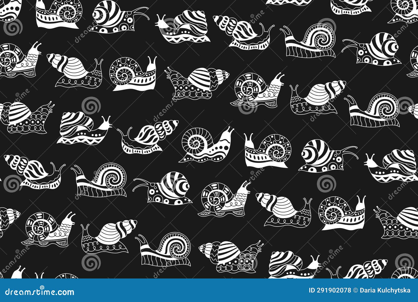 Snail Ornament Doodle Seamless Pattern Repeat Abstract Line Mollusk ...
