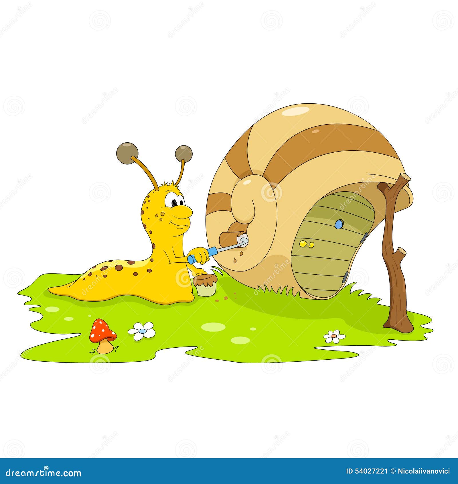 Snail the painter stock vector. Illustration of house - 54027221