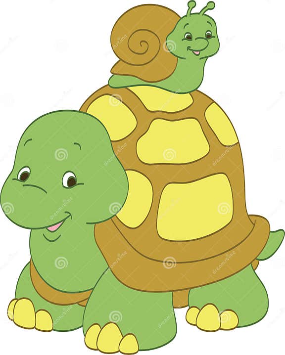 Snail Riding a Turtle stock vector. Illustration of shell - 25766895