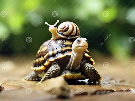 Snail is Riding on a Turtle. Generated with AI Stock Image - Image of ...