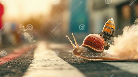 Snail with Rocket Engine Speeds Down Road Stock Illustration ...
