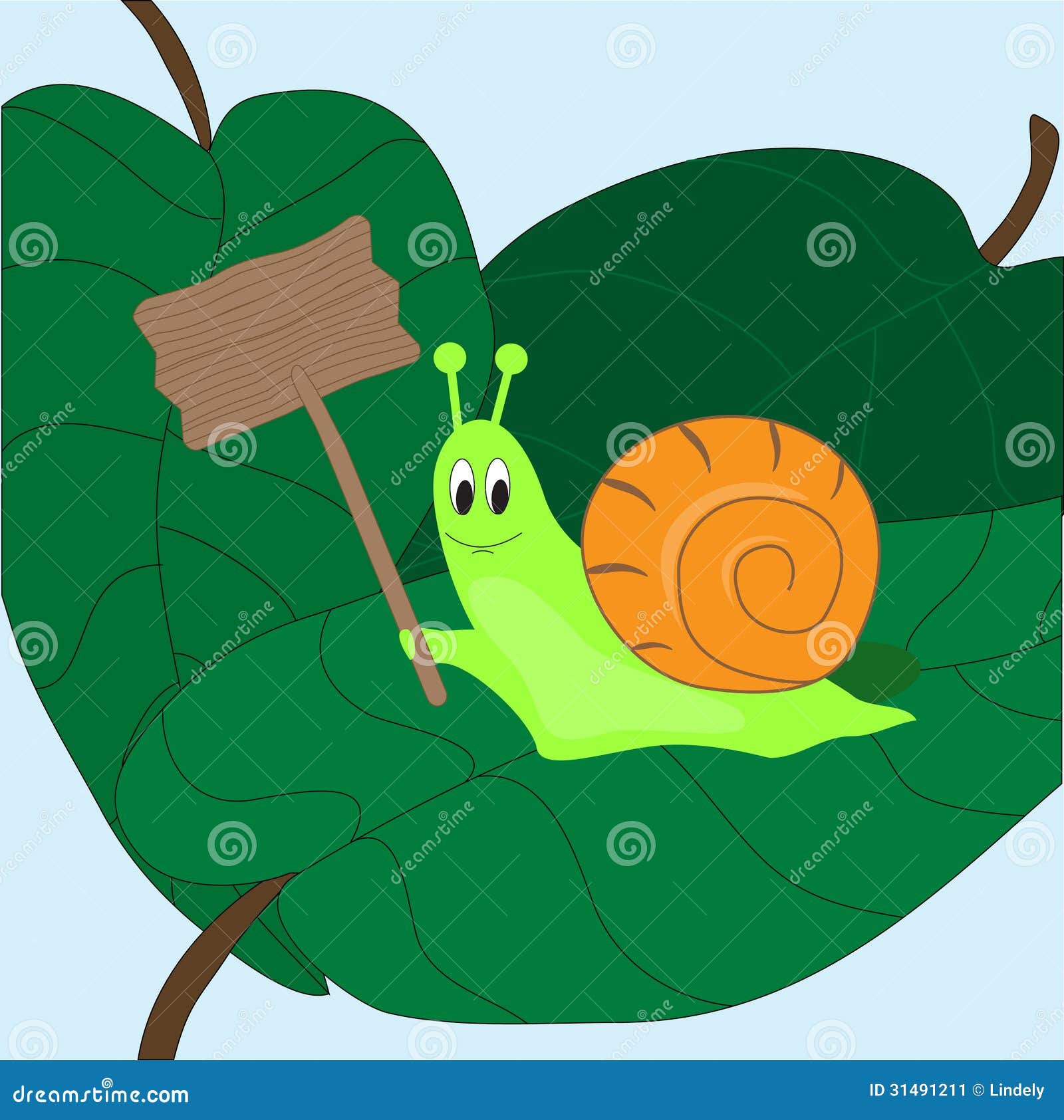 Snail with a sign stock vector. Illustration of leaves - 31491211