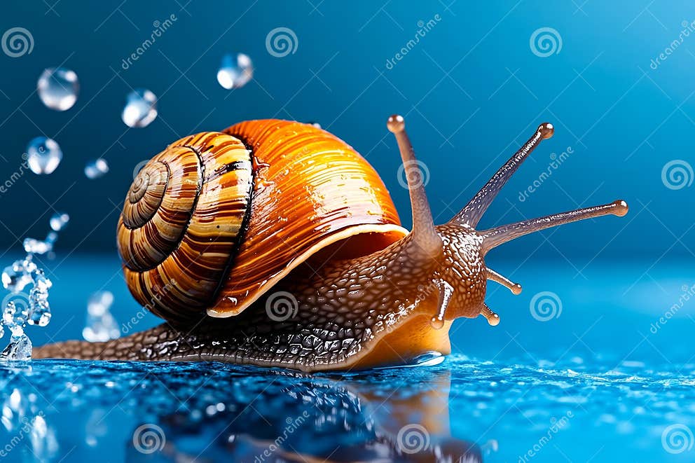A Snail that is Sitting on Top of a Blue Surface Stock Image - Image of ...