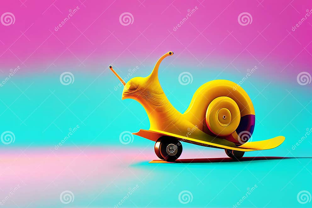 Snail on skateboard. stock illustration. Illustration of slug - 283085848