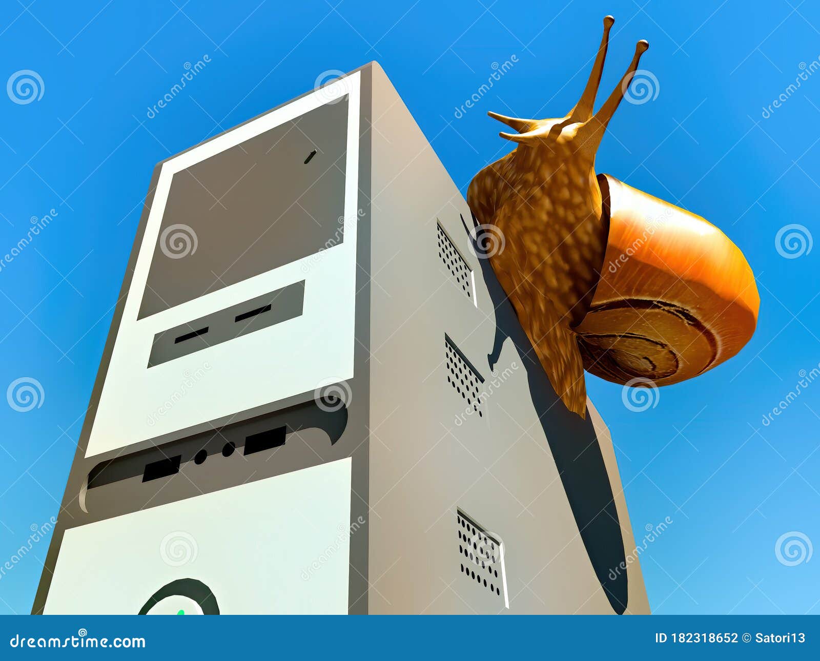 Snail and Slow Computer 3d Rendering Stock Illustration - Illustration ...