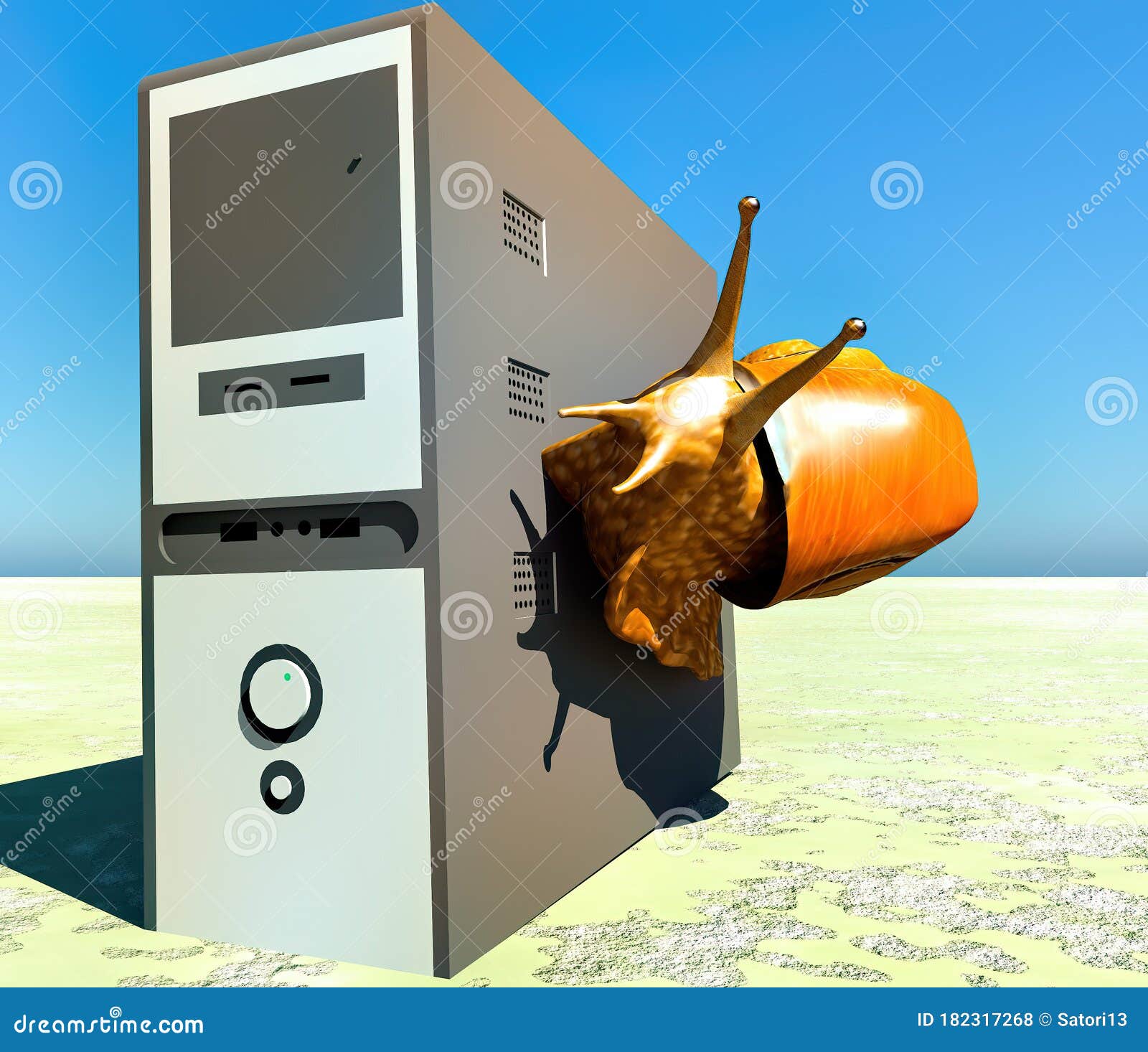 Snail and Slow Computer 3d Rendering Stock Illustration - Illustration ...