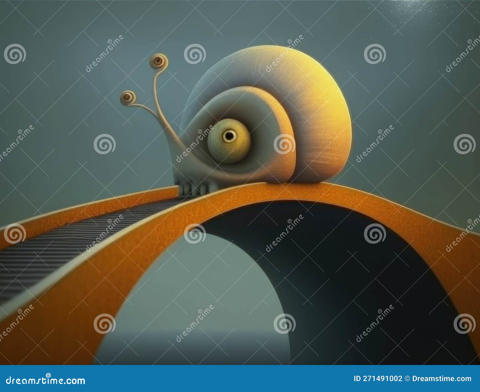 A Snail Slowly Crossing a Bridge of Wonder. Cute Creature Stock ...