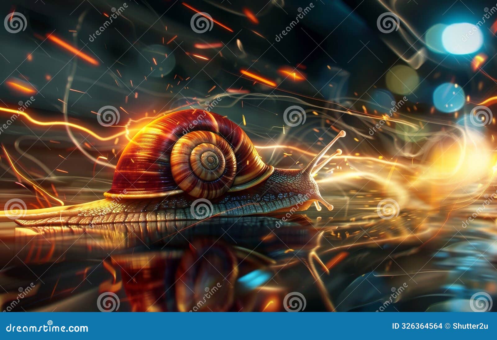Snail with a Turbo Engine and Speed Blur Dashing the Flash Lightning ...