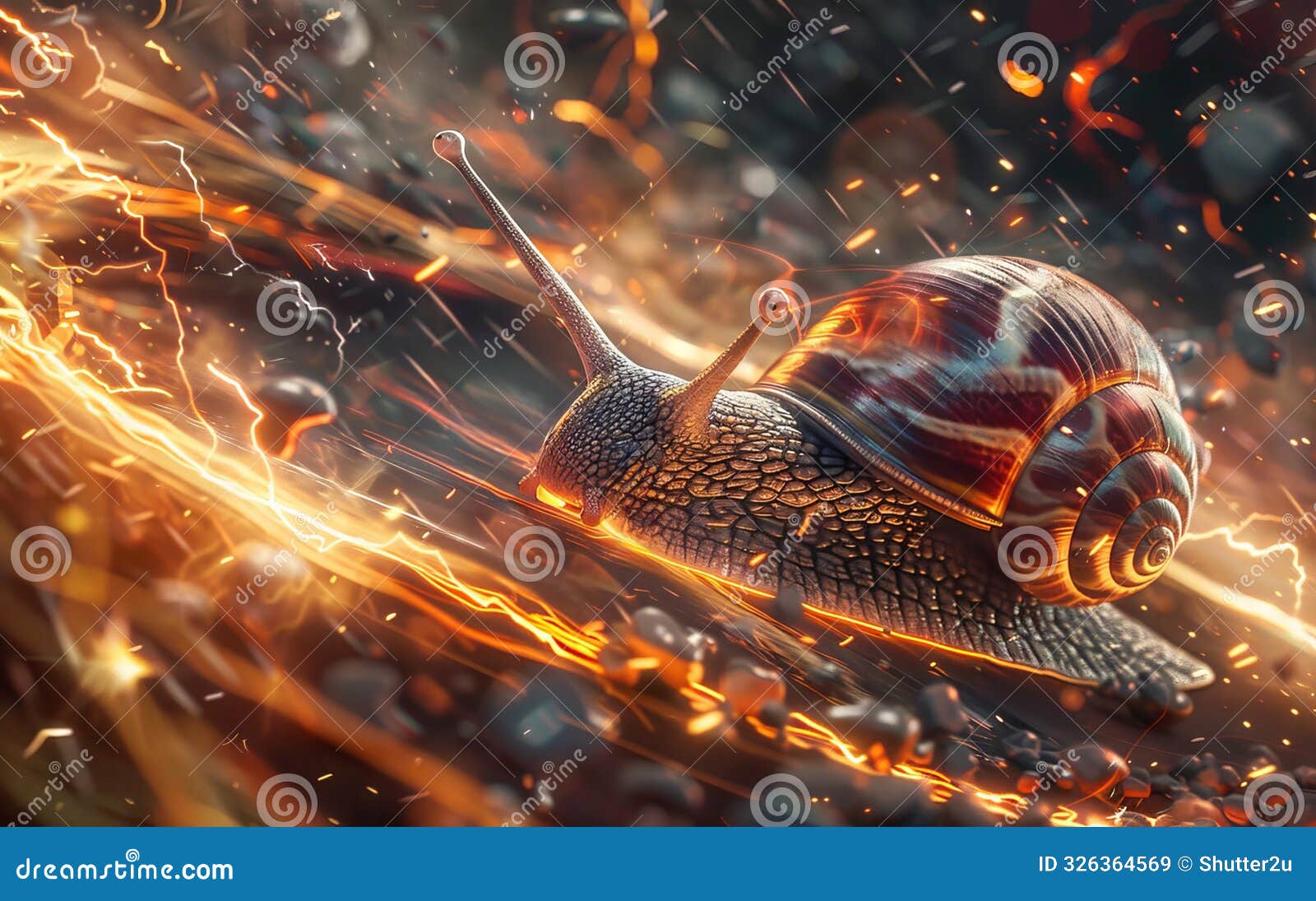 Snail with a Turbo Engine and Speed Blur Dashing the Flash Lightning ...